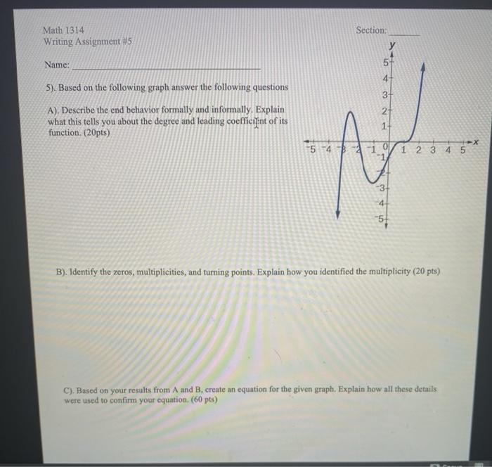 Solved Section Math 1314 Writing Assignment #5 Name: SO 5). | Chegg.com