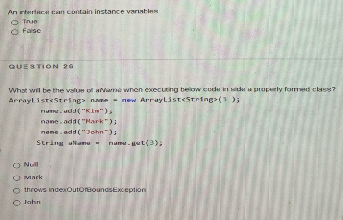 Solved An interface can contain instance variables O True O | Chegg.com
