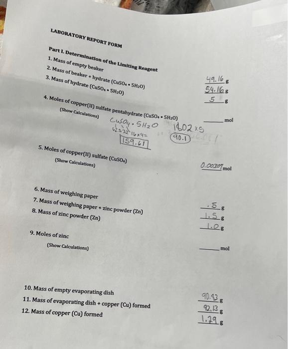 6. Mass of weighing paper 7. Mass of weighing paper + | Chegg.com