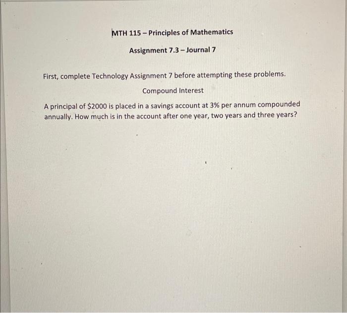 Solved MTH 115 - Principles of Mathematics Assignment 7.3 - | Chegg.com