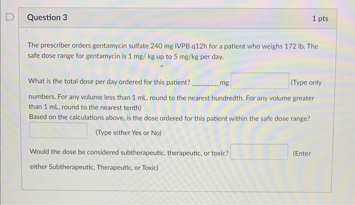 Solved The prescriber orders gentamycin sulfate 240mg IVPB | Chegg.com
