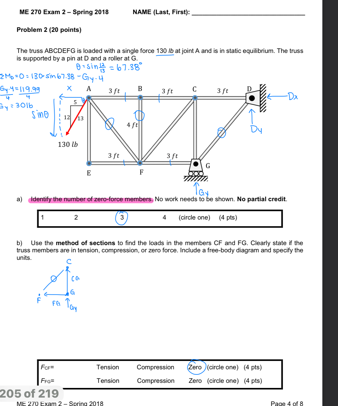 Solved Problem 2 (20 ﻿points)The truss ABCDEFG is ﻿loaded | Chegg.com