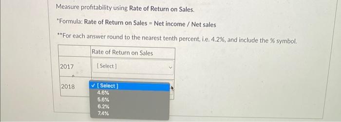 Solved Measure profitability using Rate of Return on Sales. | Chegg.com