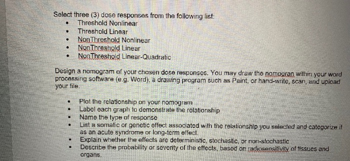 Select three (3) dose responses from the following | Chegg.com