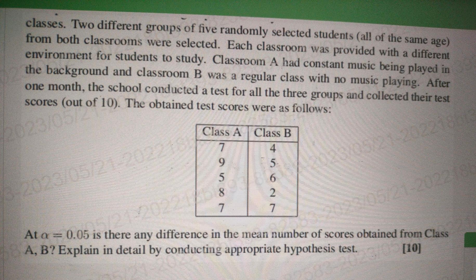 Solved classes. Two different groups of five randomly | Chegg.com
