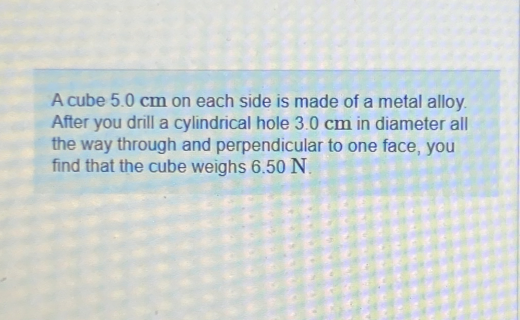 Solved A cube 5.0 ﻿cm on each side is made of a metal | Chegg.com