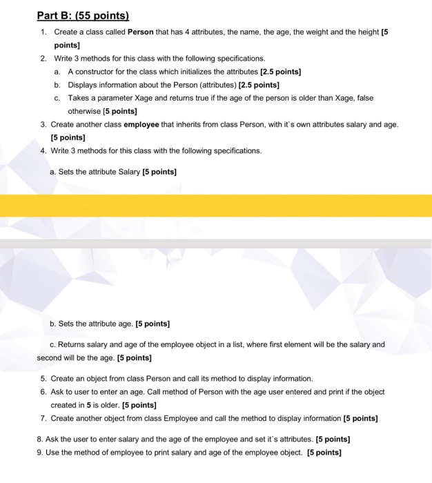 Solved Part B: (55 points) 1. Create a class called Person | Chegg.com