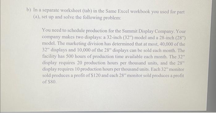 Solved In A Separate Worksheet Tab In The Same Excel