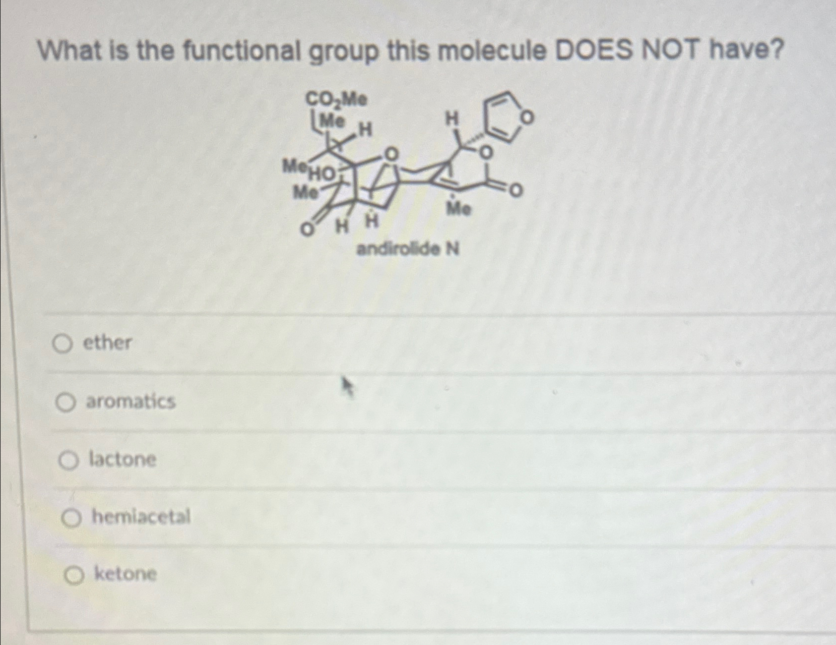 Solved What is the functional group this molecule does not | Chegg.com