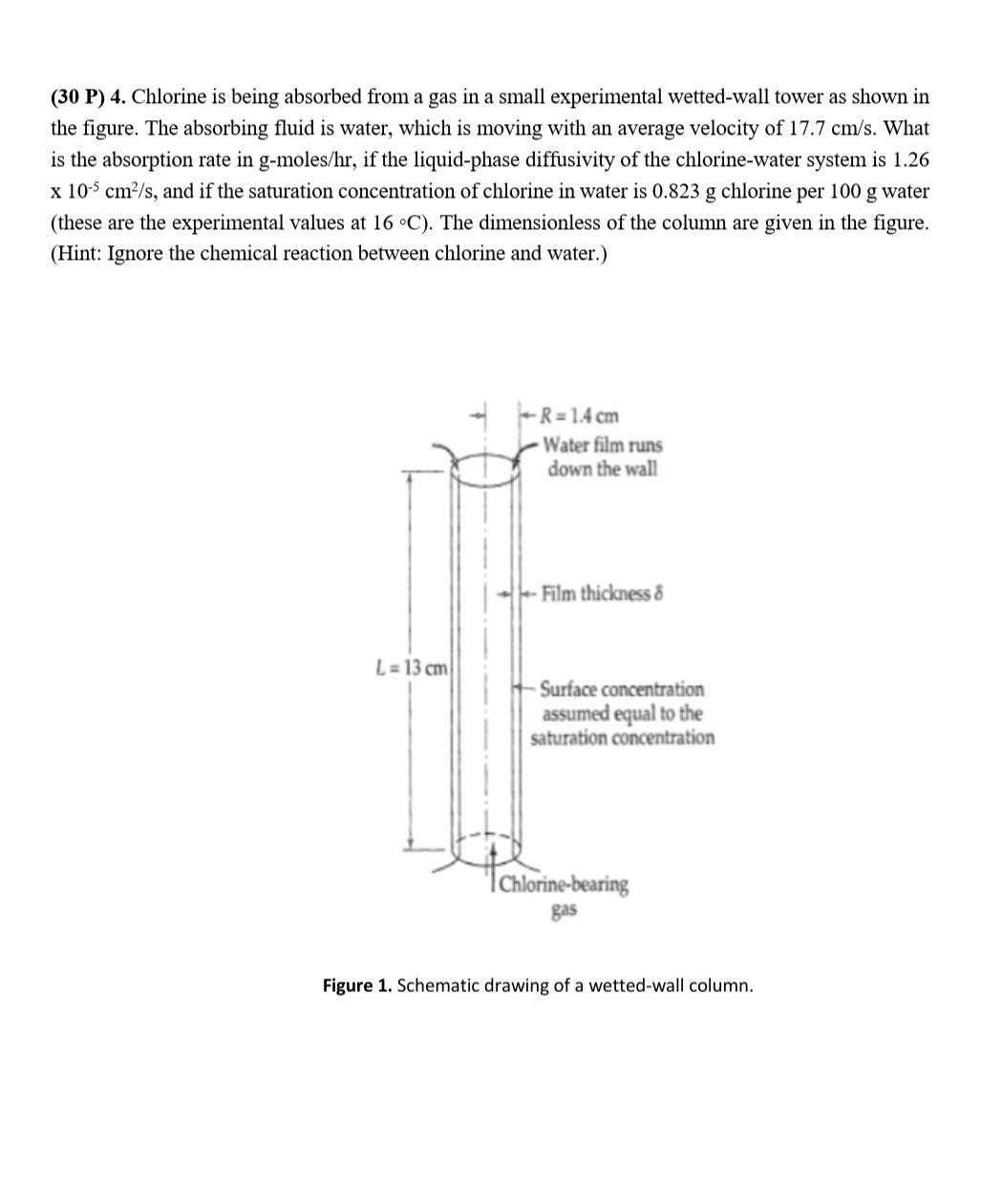 Solved (30 P) 4. Chlorine is being absorbed from a gas in a | Chegg.com