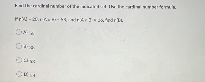 Solved Find the cardinal number of the indicated set. Use | Chegg.com