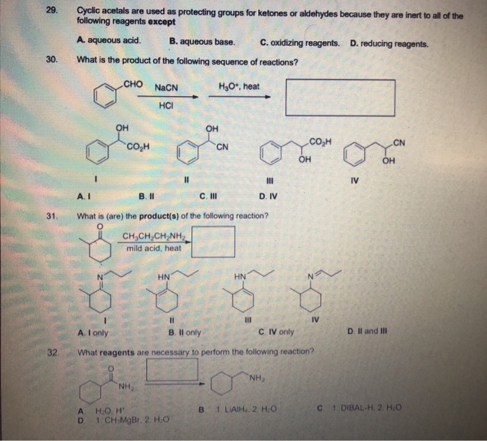 Solved 29. Cyclic acetals are used as protecting groups for | Chegg.com