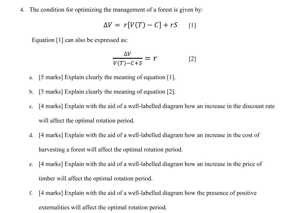 Solved 4. The condition for optimizing the management of a | Chegg.com