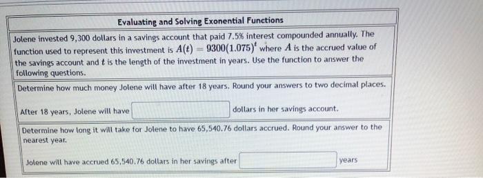 Solved Evaluating and Solving Exonential Functions Jolene | Chegg.com