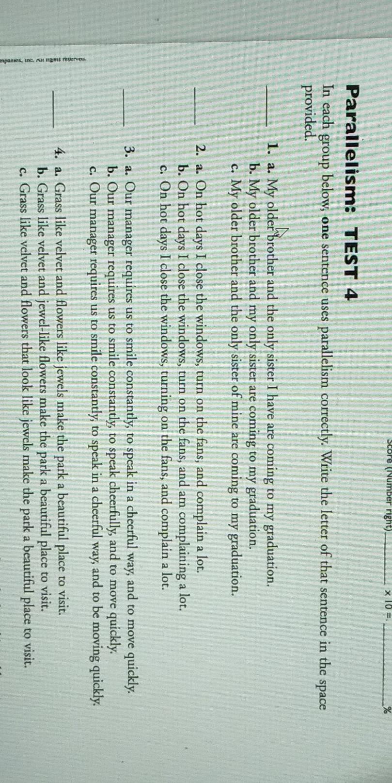 Parallelism: TEST 4 In each group below, one sentence | Chegg.com