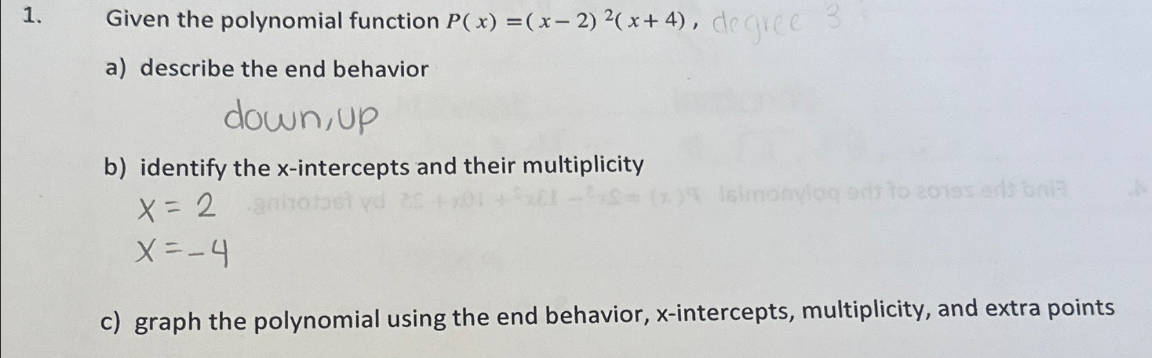 Solved Given the polynomial function P(x)=(x-2)2(x+4),a) | Chegg.com