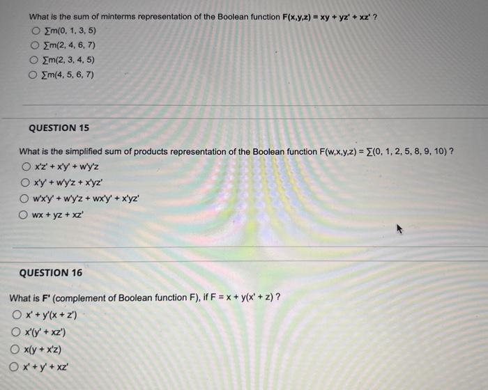 Solved What is the sum of minterms representation of the | Chegg.com