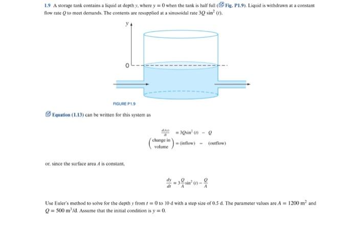 Solved 1.9 A storage tank contains a liquid at depth y, | Chegg.com