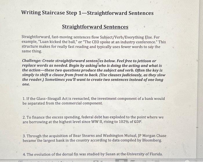 Writing Staircase Step 1-Straightforward Sentences | Chegg.com