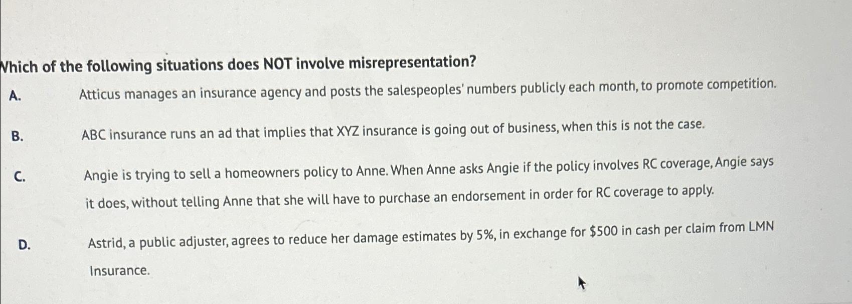 Solved Which of the following situations does NOT involve | Chegg.com