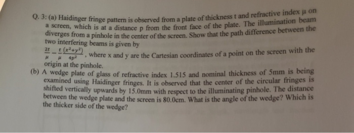 0.3: (a) Haidinger fringe pattern is observed from a | Chegg.com