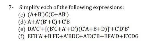 Solved 7- Simplify each of the following expressions: (c) | Chegg.com