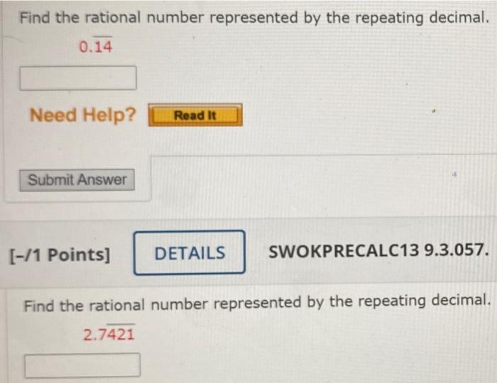 Solved Find the rational number represented by the repeating | Chegg.com