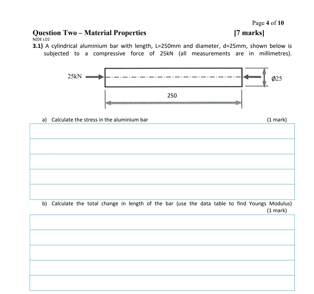Solved Page 4 ﻿of 10Question Two - ﻿Material Properties[7 | Chegg.com