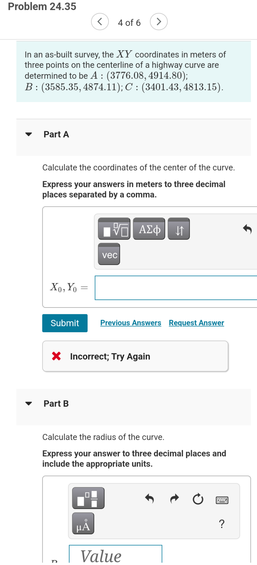 Solved Problem 24.354 ﻿of 6In an as-built survey, the xY | Chegg.com
