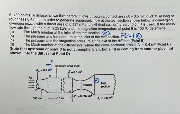 Solved 5. (30 points) A diffuser slows fluid before it flows | Chegg.com