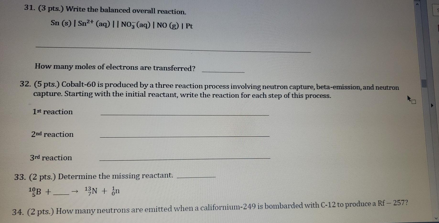 Solved > 31. (3 pts.) Write the balanced overall reaction. | Chegg.com Solved > 31. (3 pts.) Write the balanced overall reaction. | Chegg.com