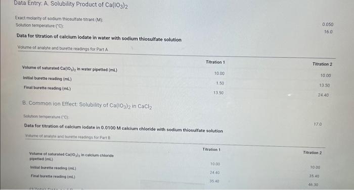 Solved Uata Entry. A. Solubility Product of Ca(IO3)2 Exact | Chegg.com