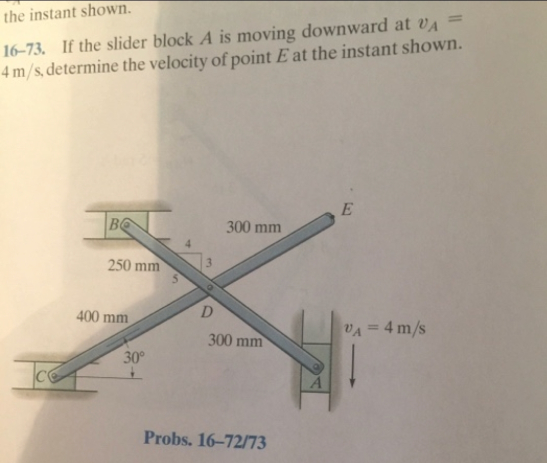 Solved the instant shown.16-73. ﻿If the slider block A ﻿is | Chegg.com