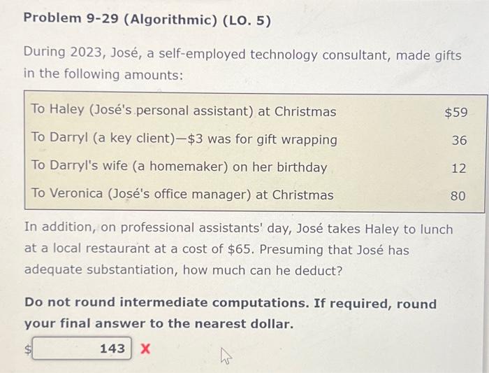 Solved Problem 9-29 (Algorithmic) (LO. 5) During 2023, José, | Chegg.com Solved Problem 9-29 (Algorithmic) (LO. 5) During 2023, José, | Chegg.com