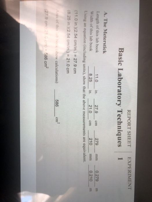 REPORT SHEET EXPERIMENT Basic Laboratory Techniques 1 | Chegg.com