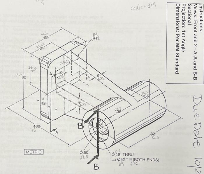 Solved Draw the front view, the 2 auxiliary views and the | Chegg.com