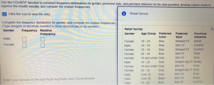 Solved Use the COUNTIF function to construct frequency | Chegg.com