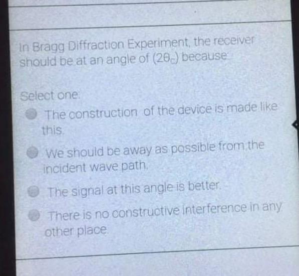 Solved In Bragg Diffraction Experiment, the receiver should | Chegg.com