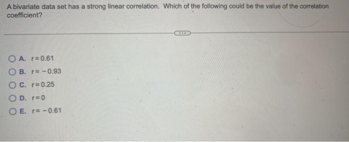 Solved A bivariate data set has a strong linear correlation. | Chegg.com