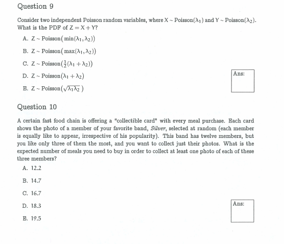 Solved Question 9Consider two independent Poisson random | Chegg.com