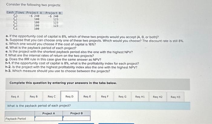 Solved Consider the following two projects: a. If the | Chegg.com