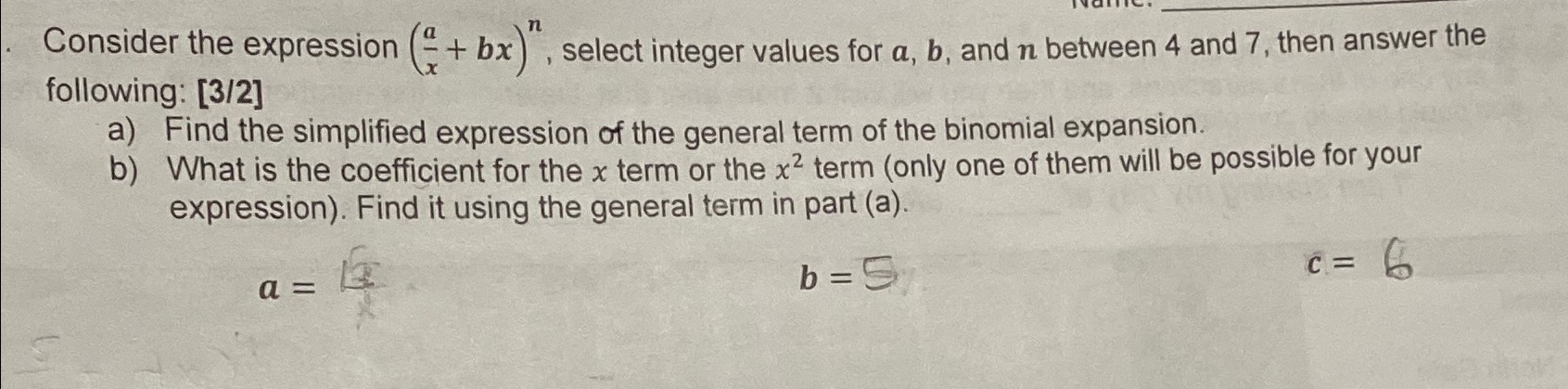 Solved Consider the expression (ax+bx)n, ﻿select integer | Chegg.com