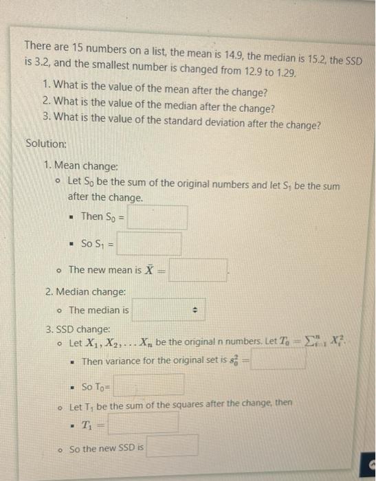 Solved There are 15 numbers on a list, the mean is 14.9, the | Chegg.com