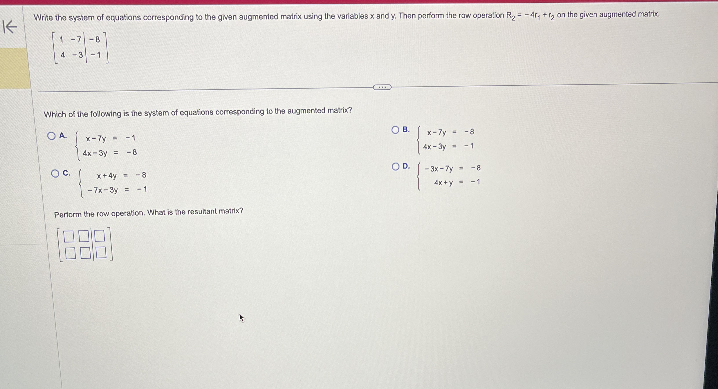 Solved Write the system of equations corresponding to the | Chegg.com