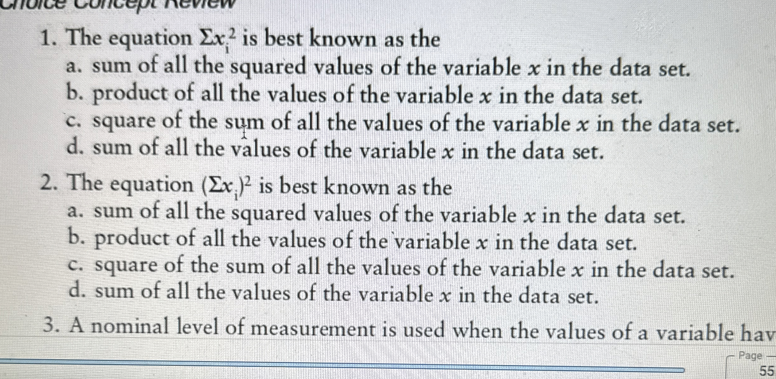 The equation Σxi2 ﻿is best known as thea. ﻿sum of all | Chegg.com