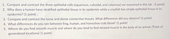 Solved 1. Compare and contrast the three epithelial cells | Chegg.com