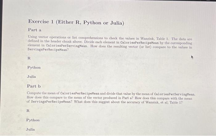 Solved Exercise 1 Either R Python Or Julia Part A Using