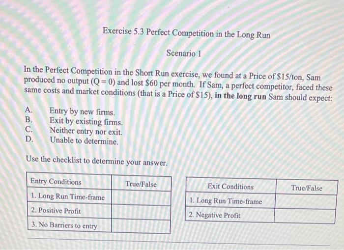 Solved Exercise 5.3 Perfect Competition in the Long Run | Chegg.com