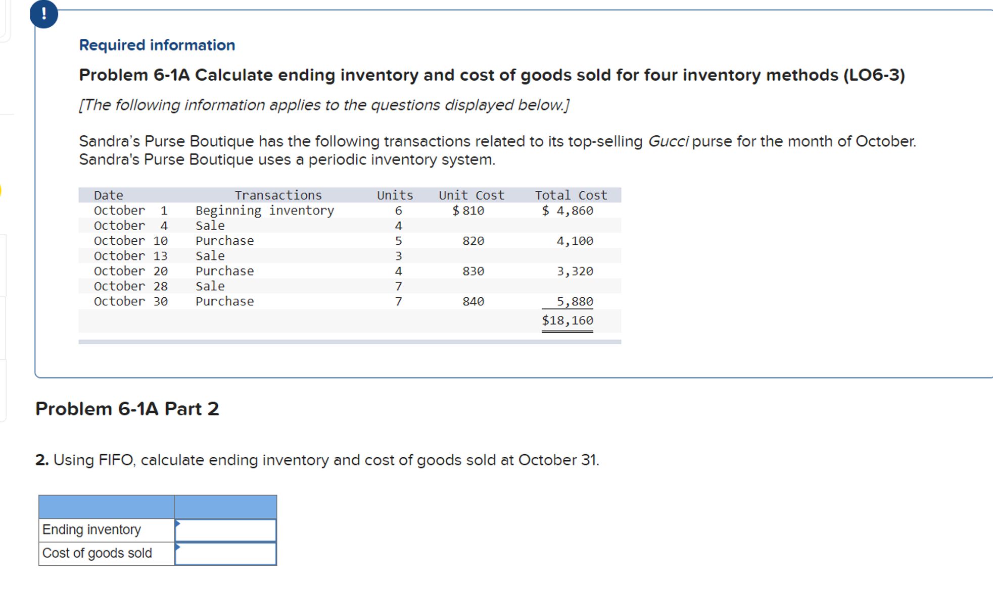 Solved Required informationProblem 6-1A Calculate ending | Chegg.com