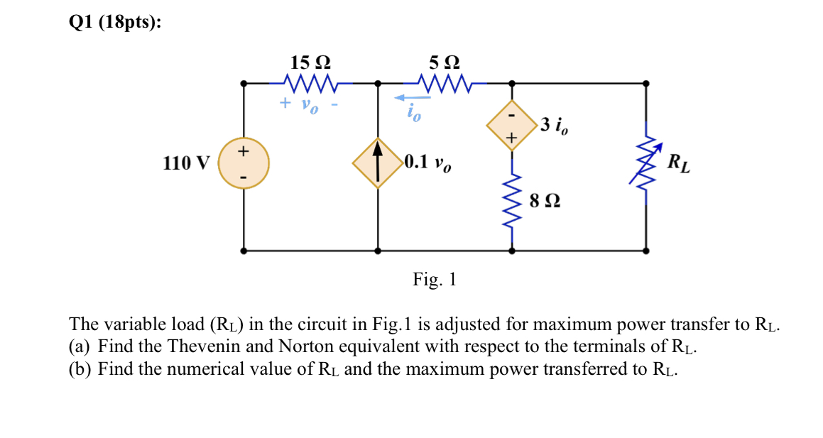 Solved Q1 (18pts):Fig. 1The variable load (RL) ﻿in the | Chegg.com